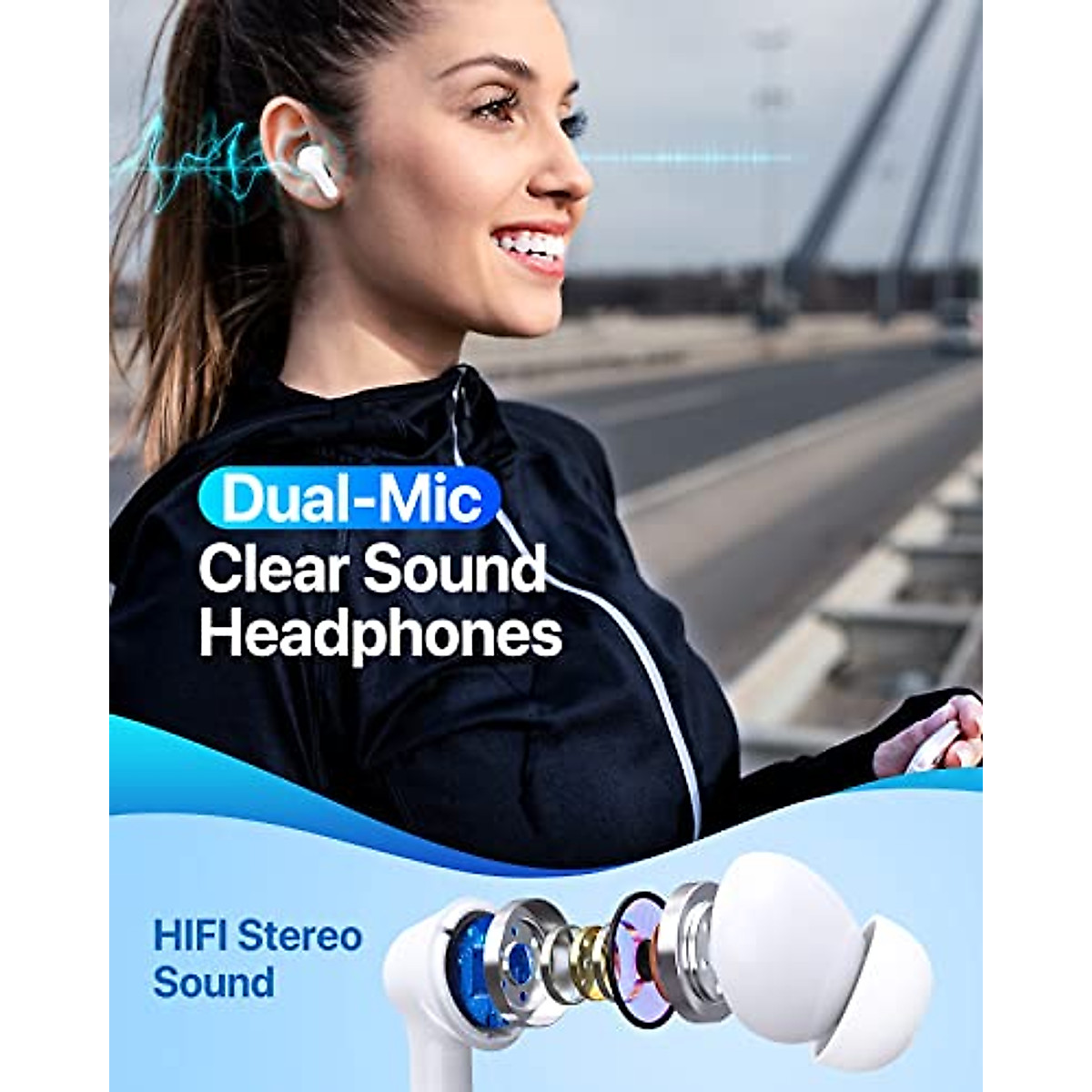 Eumspo Wireless Earbuds Bluetooth V5.1 Earbuds 35H Playtime Stereo Sound in-Ear Bluetooth Headphones Waterproof Touch Control Wireless Headphones with LED Charging Case for Sports Running Workout