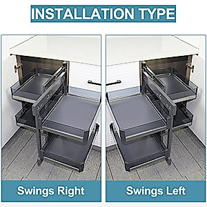 FYFUSATC Blind Corner Cabinet Pull Out Organizer, Corner Kitchen Cabinet Pull Out Storage Rack Shelf 4 Aluminium Basket Corner Optimizer Pull Out Completely, Left Or Right Handed Open
