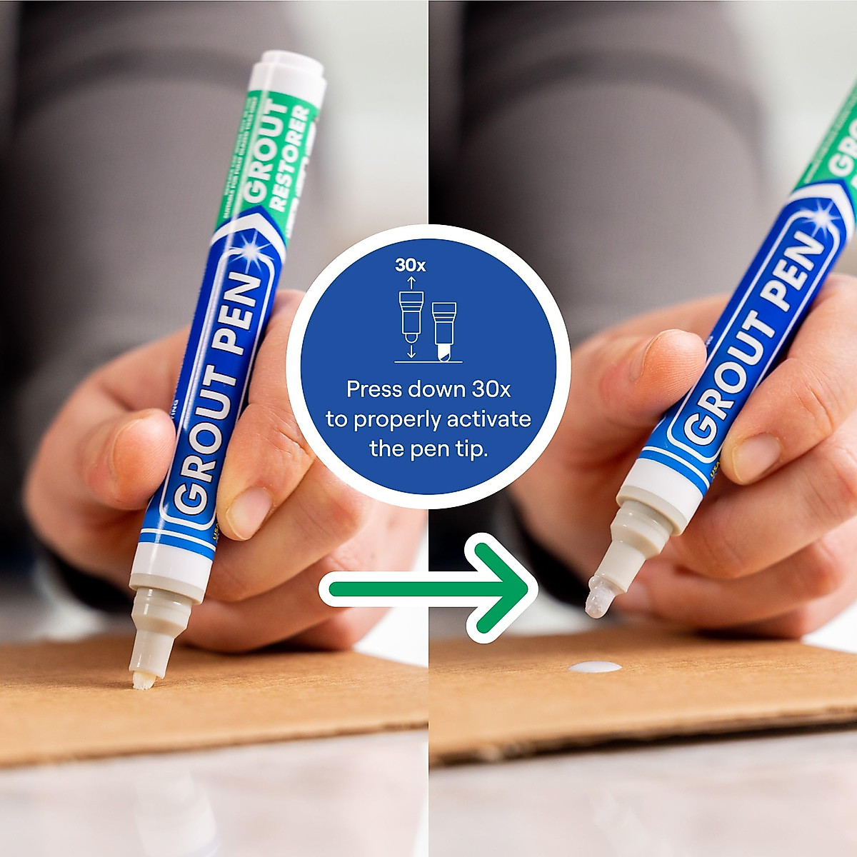 Grout Pen Light Grey Tile Paint Marker: Waterproof Grout Paint, Tile Grout Colorant and Sealer Pen - Light Grey, Narrow 5mm Tip (7mL)