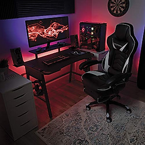 RESPAWN 110 Ergonomic Gaming Chair with Footrest Recliner - Racing Style High Back PC Computer Desk Office Chair - 360 Swivel, Adjustable Lumbar Support, Headrest Pillow, Padded Armrests - 2019 White