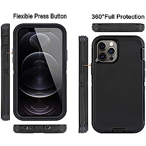 Case for iPhone 12 Pro Max Case 6.7" with 2 Screen Protector, Full Body Rugged Heavy Duty Military Grade Cover, Shockproof Drop-Proof Protection Durable Phone Case (Black)