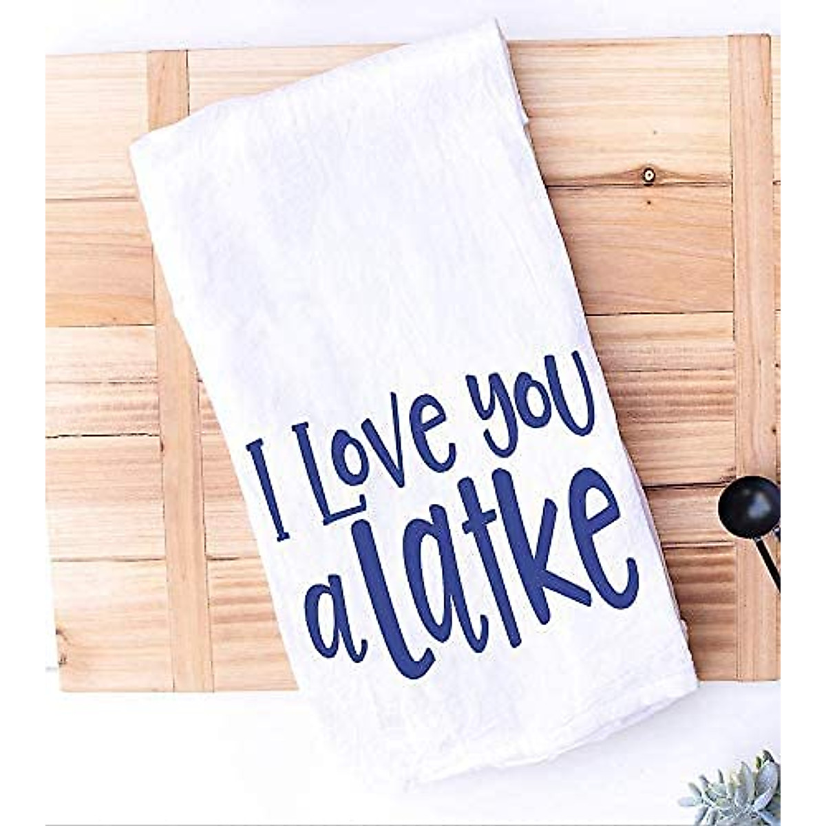 Funny Jewish Holiday Kitchen Towel, I Love You a Latke Hanukkah and Shabbat Jewish Holiday Gift for Housewarming or Hostess, Handmade Dish Towel (I Love You A Latke)