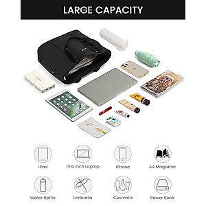 LOVEVOOK Tote Bag for Women Large Shoulder Bag, Lightweight Work Tote Bag for Teacher, 15.6 Inch Laptop Bag with Luggege Strap, fits College Business Daily Travel Black