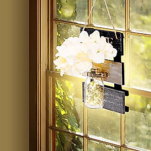 Dailyart Mason Jar Sconces Wall Decor, Rustic Mason Jar Wall Sconce Hanging Mason Jar Sconces with LED Fairy Lights, Farmhouse Wall Decor Country Decorations for Home, Set of 2