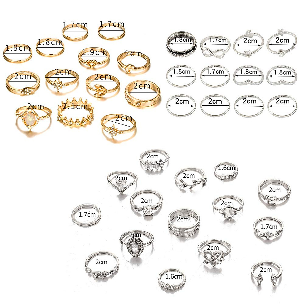YOOESTORES82 Knuckle Rings Set for Women Vintage Stackable Rings Set Boho Joint Finger Rings Gold Silver Midi Rings Rhinestone Stacking Rings (40Pcs)