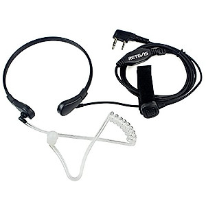 Retevis Throat Mic Walkie Talkie Earpiece with Mic 2 Pin, Compatible with Retevis H-777 RT22 RT21 RT68 Baofeng UV-5R BF-88ST pxton Walkie Talkies, Covert Tube Two Way Radio Headset, Finger PTT(1 Pack)