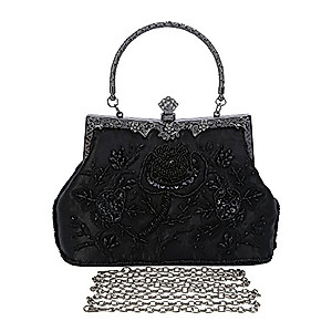 Tanpell 1920s Flapper Clutch Vintage Beaded Evening Bags Sequined Handbag Gatsby Purse for Women Wedding Prom Cocktail Party Black