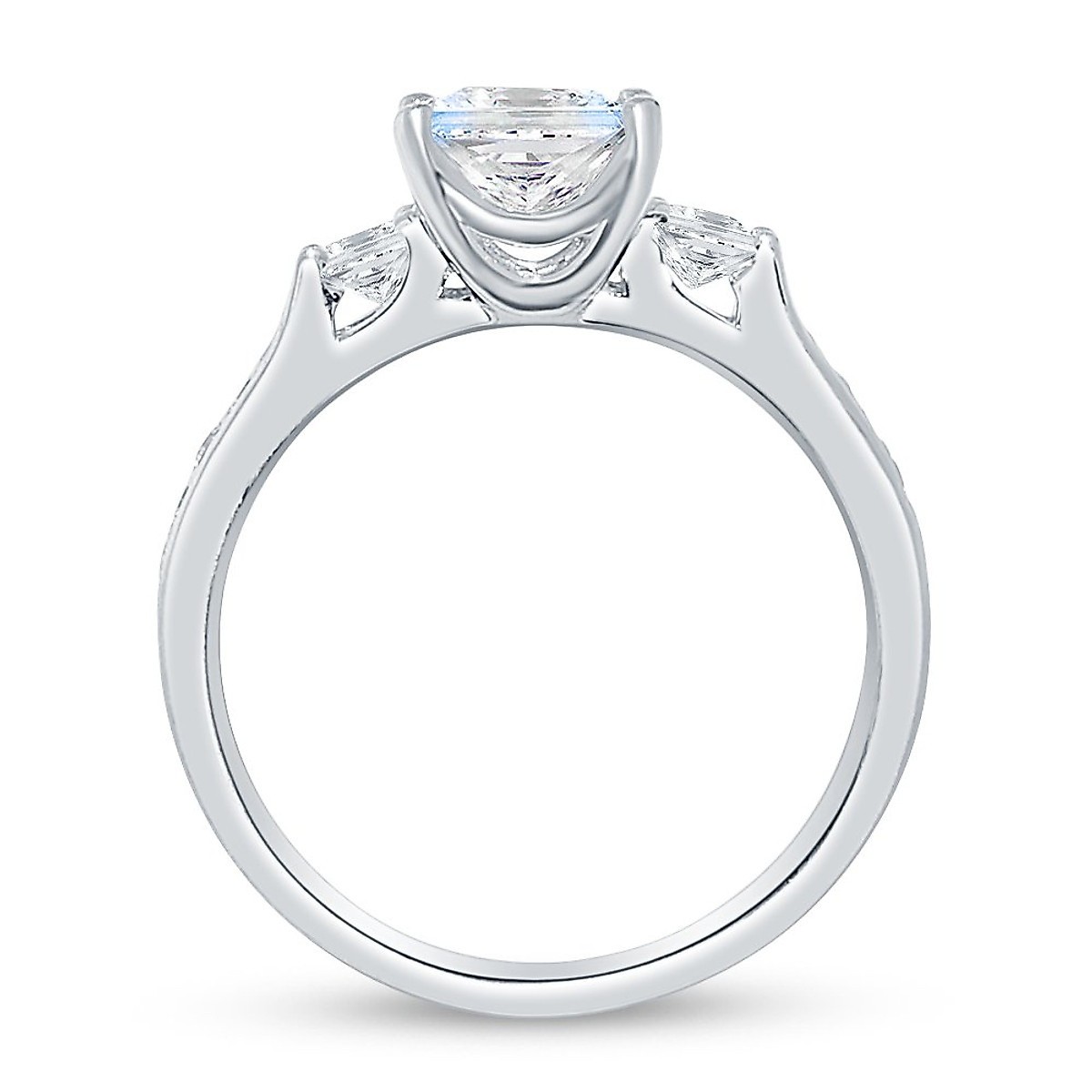 Size - 4.5-925 Sterling Silver Princess Cut 3 Stone With Accents Solitaire Engagement Ring CZ Cubic Zirconia (1.50cttw., 1.0ct. Center)