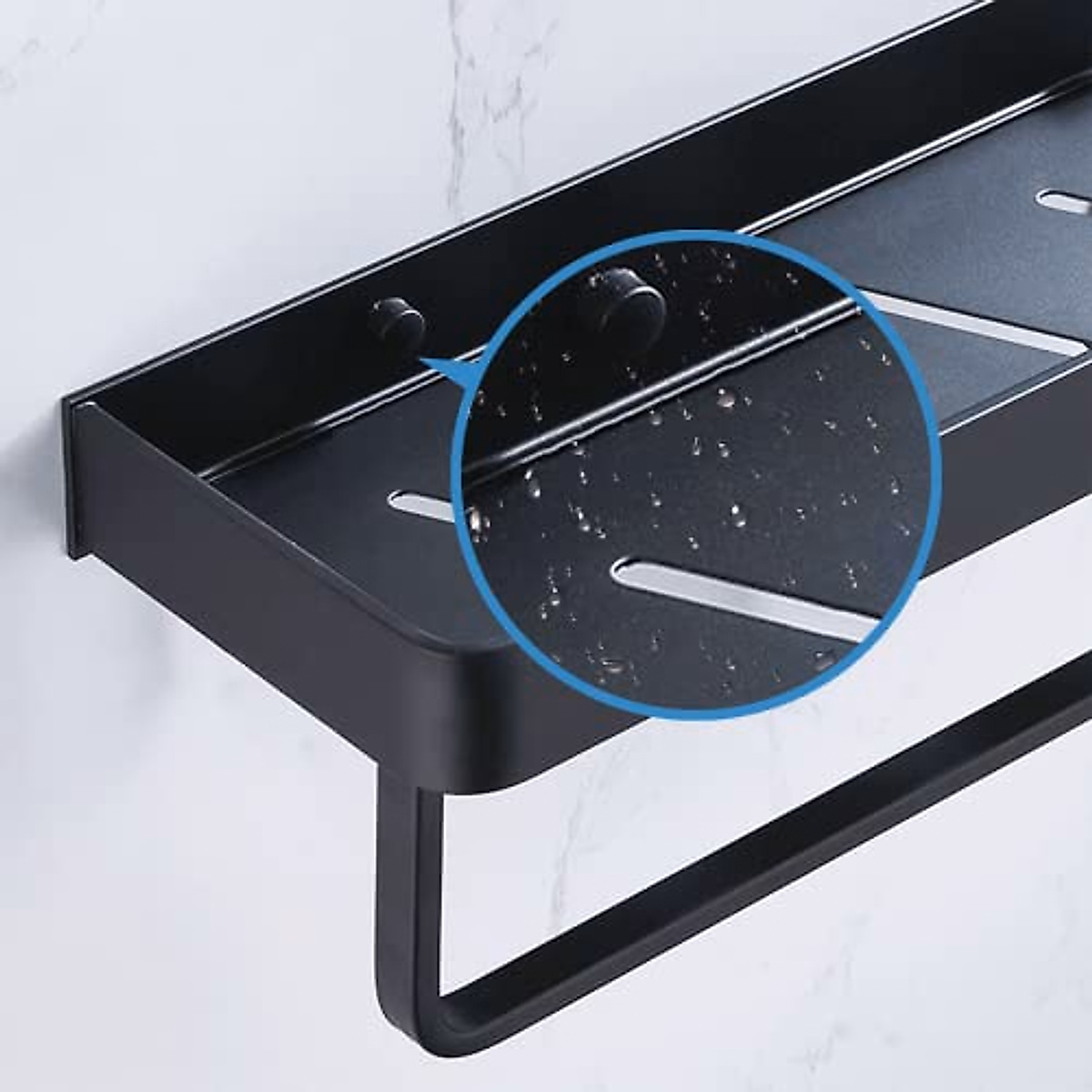 Fippkargo Bathroom Shelf with Towel Bar, Wall Mounted Shower Storage Organizer Holder Rack, Floating Shelf for Bathroom,Kitchen,Toilet 15.7" (Black)