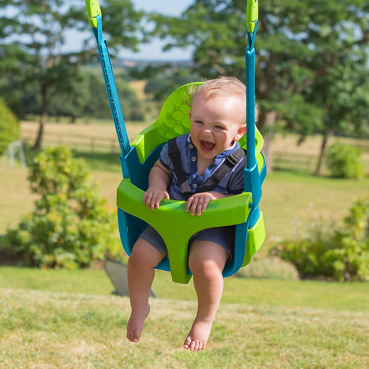 TP Toys, 3-in-1 Toddler Swing Set | Small to Tall | Indoor Baby Swing with Fabric Baby Seat to Outdoor Toddler Swing with Classic Kids Swing Seat | Sturdy Metal Swing Stand | 6 Month+