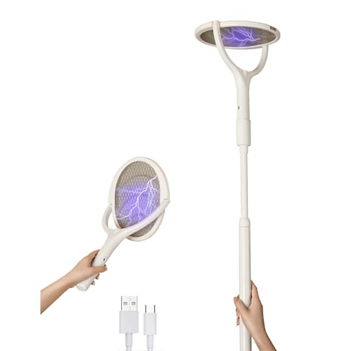 Rotating Head Rechargeable Fly Swatter Electric Fly Swatter Racket Bug Zapper Racket Indoor Bug Zapper Indoor Fly Zapper Repellent Fruit Fly Trap Mosquito Zapper, with a Telescopic Extension