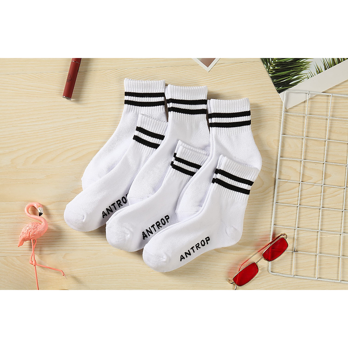 Antrop Quarter Crew Cotton Heel Tab Athletic Running Cushion 6 Pairs Socks, White, 9-12