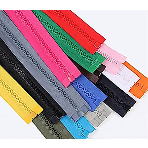 Zippers Colorful Resin Zippers #5 Plastic Zippers with Lifting Ring Pull Separating Zippers for Clothes DIY Handbags Sewing Craft Bags Mixed 14 Colors Resin Zippers (50cm/20inch)