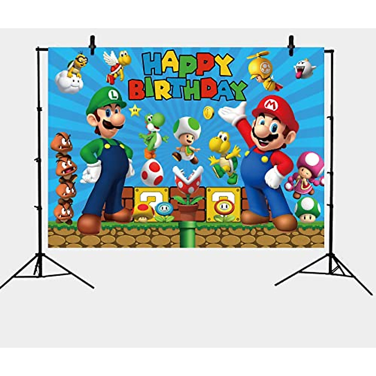 Super Brother Boy Backdrop Kids Adventure Game Party Background Mushroom Gold Coins Decoration Banner Baby Shower Photography Supplies (6x4FT)