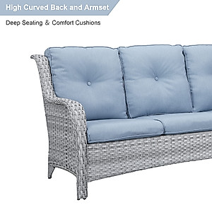 HUMMUH Patio Furniture 6 Pieces Outdoor Furniture Set Wicker Outdoor Sectional Sofa with Swivel Rocking Chairs,Patio Ottomans,Patio Coffee Table(Light Grey/Light Blue)