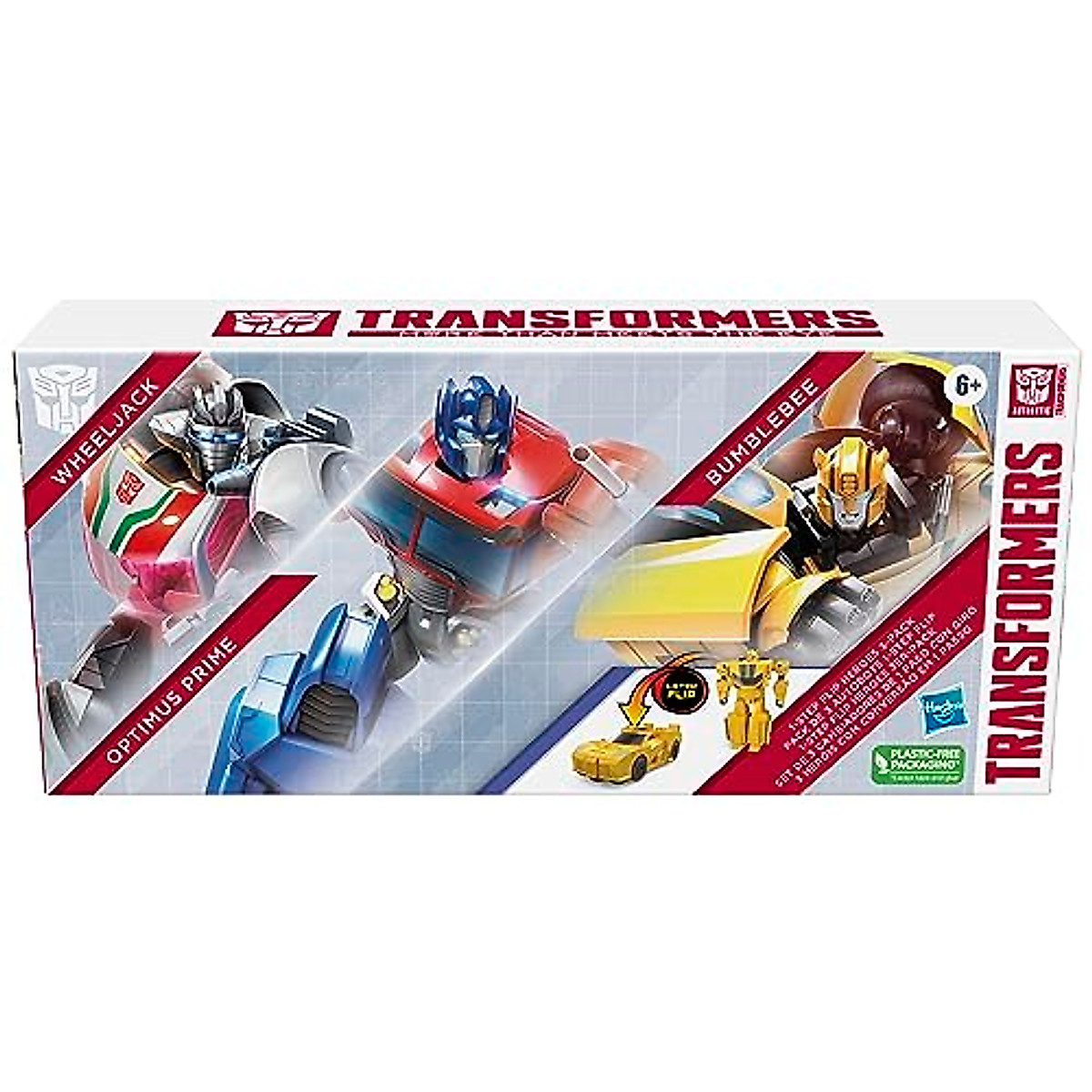 Transformers 1-Step Flip Heroes 3-Pack, 4-Inch Wheeljack, Bumblebee, and Optimus Prime Action Figures, Kids Easter Toys or Basket Stuffers, Age 6+