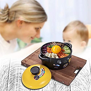 AHUONEL Ceramic Stockpot Clay Cooking Pot Cookware Stovetop, Cartoon Pattern Stew Pot Hot Pot Clay Pots Soup Pot Casserole Cooking Pot 2.6 Quart Yellow Cat