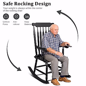 Imseigo Rocking Chair, Solid Wooden Frame, Outdoor & Indoor Windsor Leisure Rocker Chair for Garden, Patio, Balcony,Porch, Bedroom,Living Room (Black, 1)