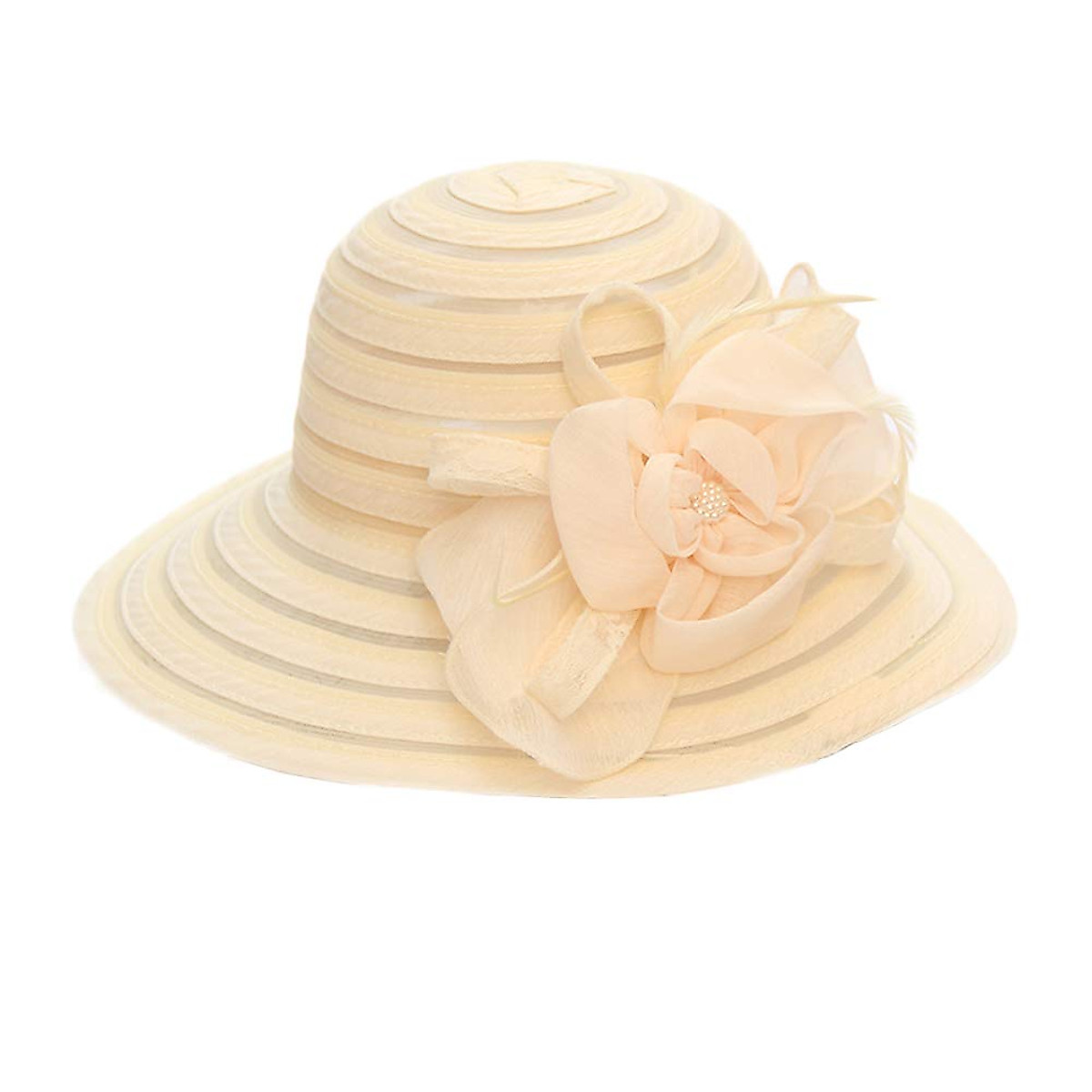 Eanny Women Church Derby Dress Hat Wedding Tea Party Bowler Hat Beige