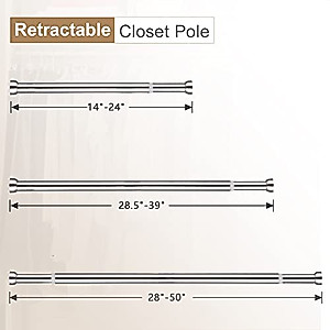 Closet Rods for Hanging Clothes, 14 to 50 Inch Silver Adjustable closet Hanging Rod Closet Pole Holder metal pole for Wardrobes, Shoe Cabinets