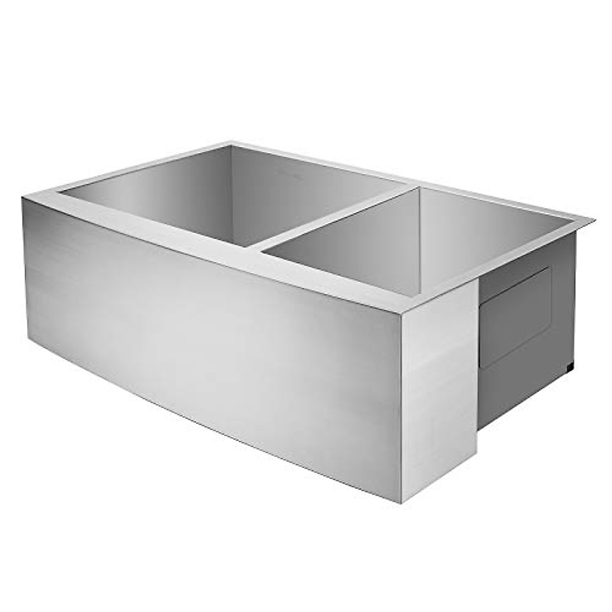 Miligoré 33" x 21" x 10" Deep Double Bowl (60/40 Split) Farmhouse Apron Zero Radius 16-Gauge Stainless Steel Kitchen Sink - Includes Drains/Grids