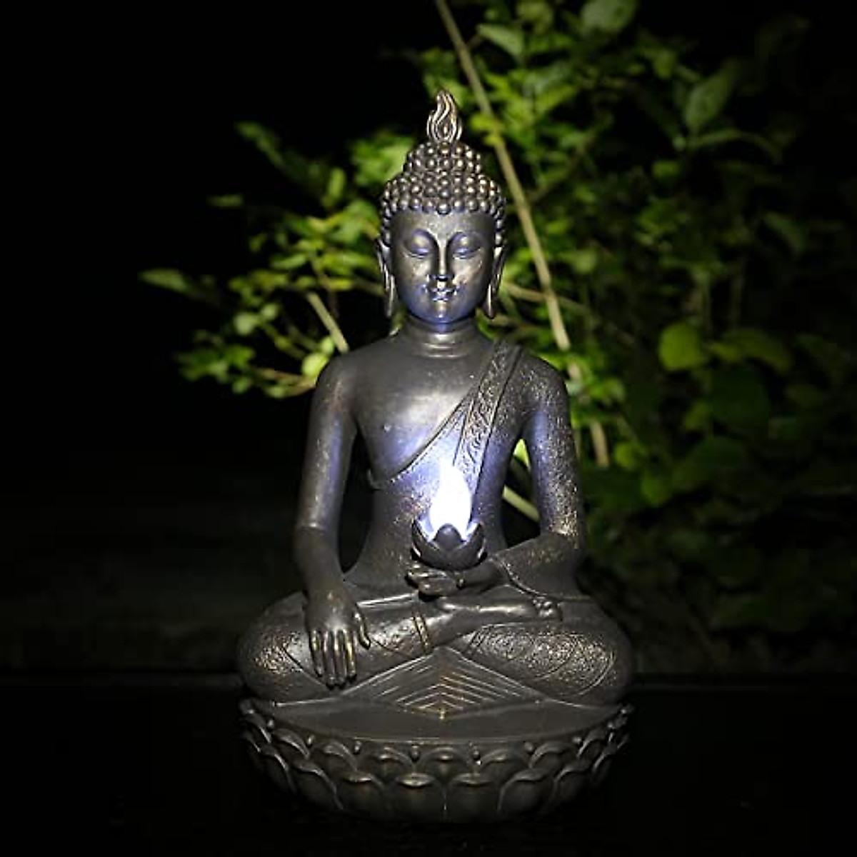 CHRUI Solar Outdoor Meditating Buddha Statue, 13 Inch Tall Antique Polyresin Statuary- Home & Outdoor Decor for Garden, Patio, Deck, Porch - Yard Art Decoration
