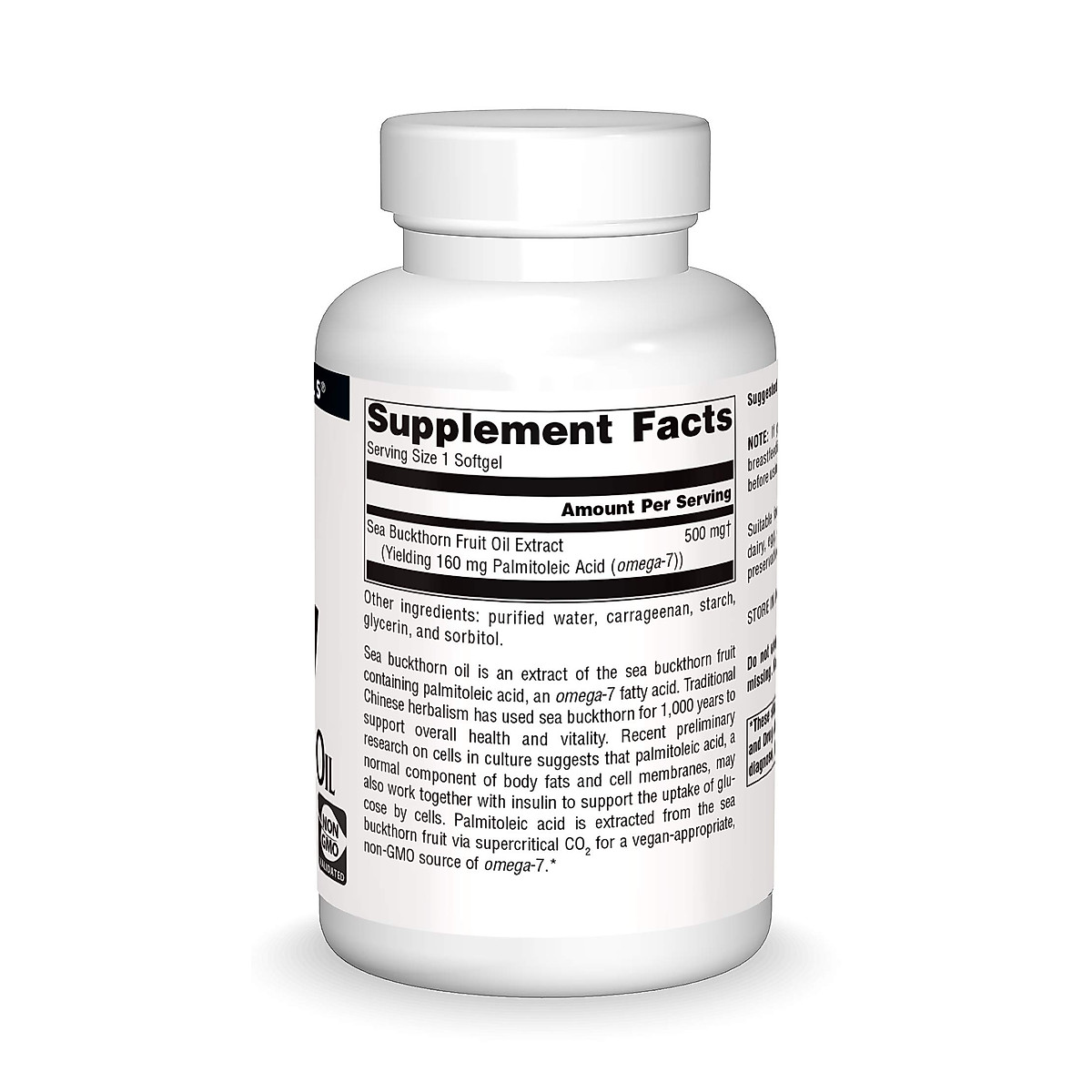 Source Naturals Omega-7 Sea Buckthorn Fruit Oil, Non-GMO, Vegan-Sourced for Health and Vitality* - 120 Vegan Softgels