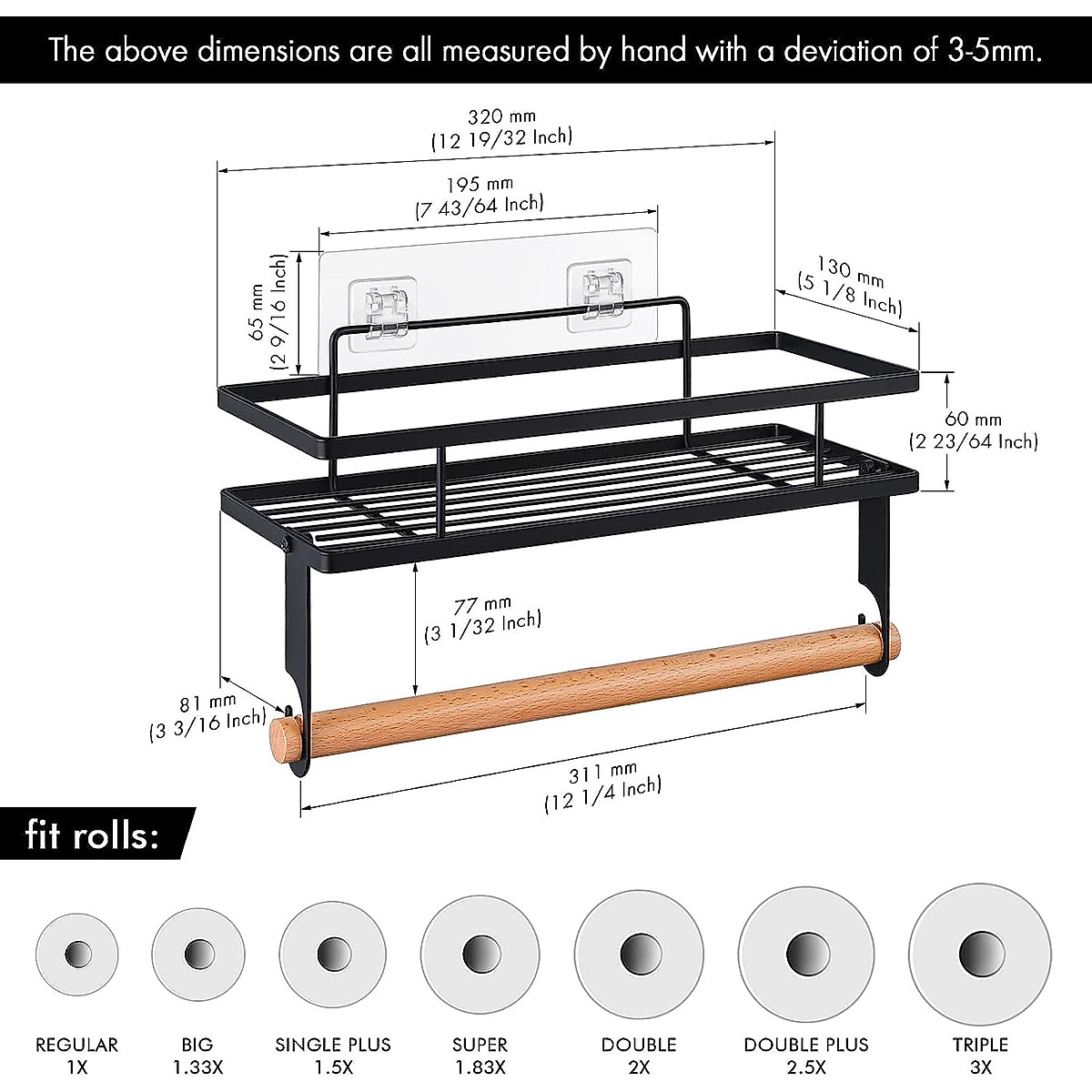 KES Paper Towel Holder with Shelf Storage Wall Mount, Adhesive Paper Towel Holder with Spice Holder for Kitchen, Hanging Spice Rack, Matte Black, KPH506DF-BK