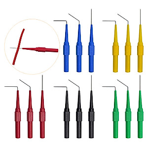 Testeronics 47 in 1 Back Probe Kit with 6 Pockets Roll Up Tool Bag |5 PCS Wire Piercer with Cover| 20 PCS Back Probe Pin | 10 PCS 4mm Banana Plug to Alligator Clip Circuit Test Lead 39.37 inch
