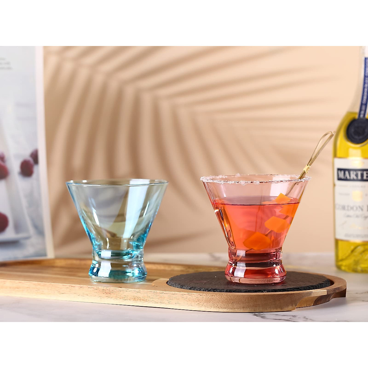 Physkoa Colored Martini Glasses Set of 6, Colorful Cocktail Glasses,Margarita Glass,Short Tumblers,Cosmo,Espresso Martini,Coupe Glasses, Drinkware for Wedding,Birthday,Housewarming,Party 8oz