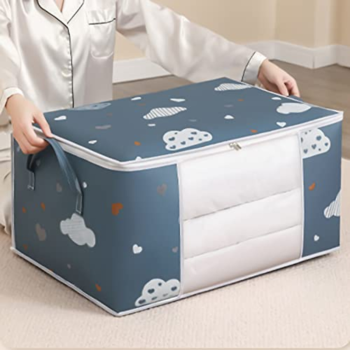 Large Storage Bags, Large Capacity Clothes Storage Bag Bins with Durable Handles, Foldable Closet Organizer Storage Containers for Clothing, Blanket, Comforters, Bed Sheets, Pillows (Large)