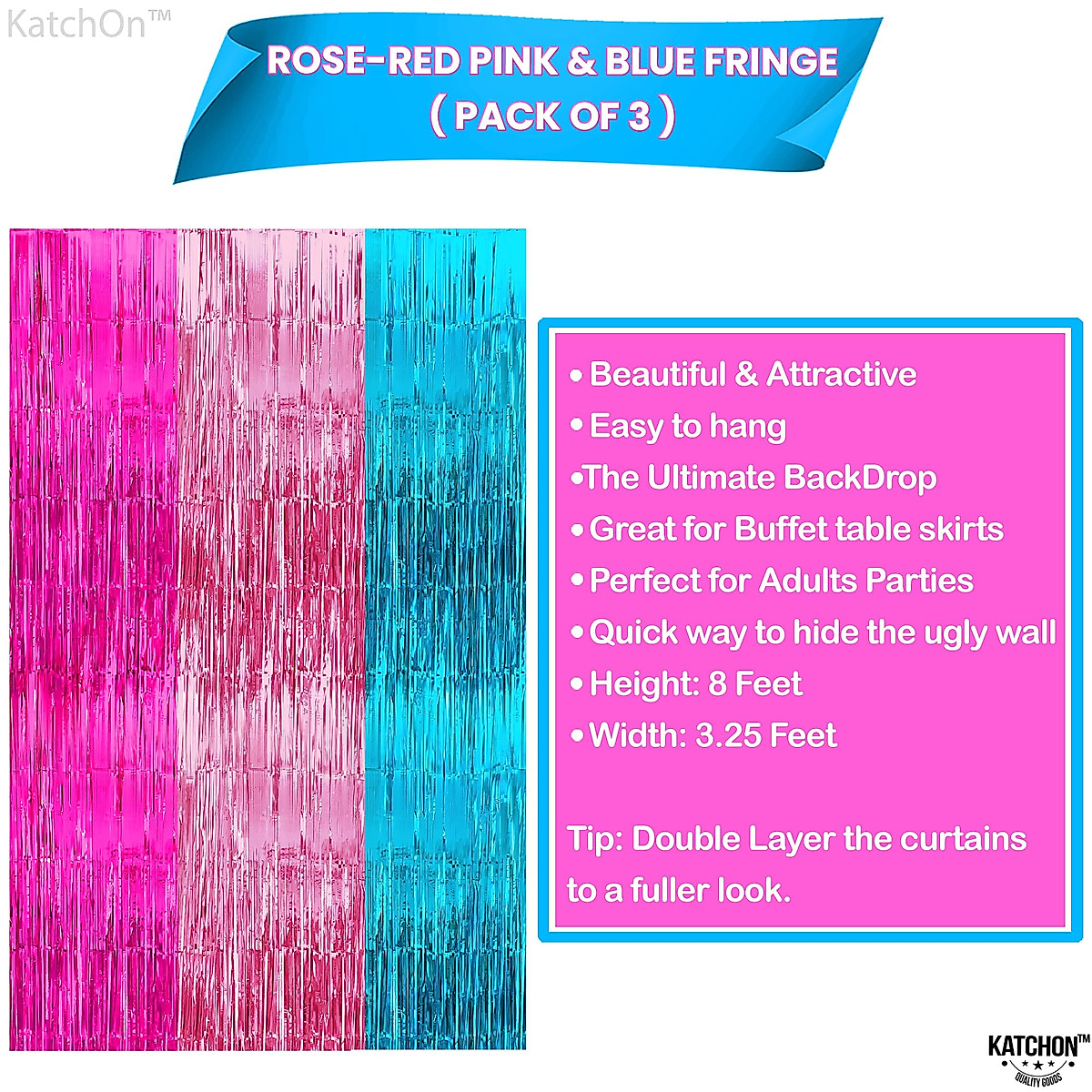 KatchOn, Large Pink and Blue Streamers - 9.75x8 Feet | Pink Streamers and Blue Fringe Backdrop, Unicorn Birthday Decorations | Pink and Blue Decorations, Mermaid Birthday Decorations, Mermaid Backdrop