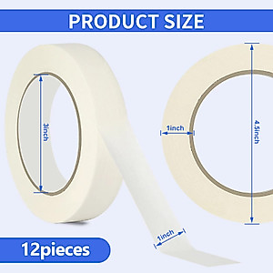 JayJayup Masking Tape 1 inch Wide, 12 Rolls General Purpose Masking Tape Bulk for Painting, Labeling, Art, Office, Home, Craft, 1 Inch x 55 Yards x 12 Rolls, 660 Yards in Total