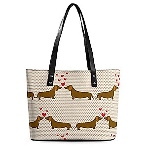 Womens Handbag Dachshund Dogs Leather Tote Bag Top Handle Satchel Bags For Lady