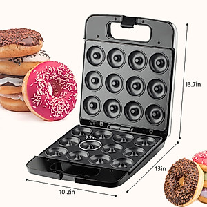 Mini Donut Maker Machine for Home, 1400W Double-Sided Heating Makes 16 Doughnuts with Non-Stick Surface for Kid Breakfast, Snacks, Desserts