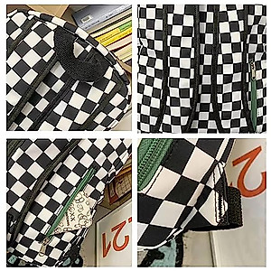 MININAI Cute Checkered Backpack Fit 15.6 Inch Laptop Checkerboard Light Academia Aesthetic Kawaii Preppy Y2k Backpack (Black,One Size)
