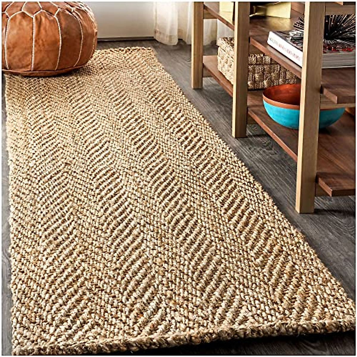JONATHAN Y NFR101A-28 Espina Hand Woven Herringbone Chunky Jute Indoor Area -Rug Bohemian Farmhouse Easy -Cleaning Bedroom Kitchen Living Room Non Shedding, 2 X 8, Natural Color