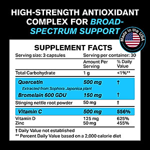 𝗪𝗜𝗡𝗡𝗘𝗥 Quercetin 500mg Supplement with Bromelain, Vitamin C, Zinc 50mg, & Vitamin D3 5000 IU - for Anti Inflammation, Immune Response, and Overall Health - 5 in 1 Immunity Health Supplement