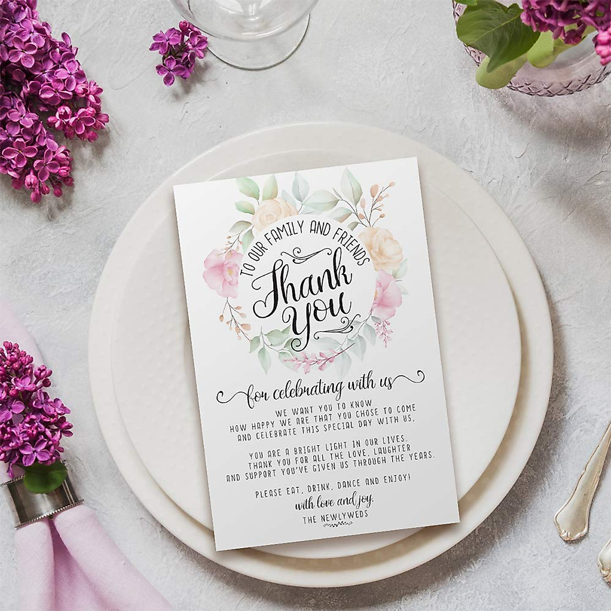 Wedding Thank You Place Cards - Set of 50 - Floral Wedding and Newly Weds Accessories, Wedding Planning Supplies, Great for Guest Dinner Table Settings, Blank Stationery
