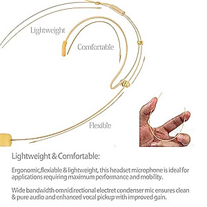 Sujeetec Microphone Headset Headworn Earset Over Ear Hanging Mic for Sennheiser Wireless System Bodypack Transmitter, Ideal for Lectures, Live Performance, Theater, Podcasts – Beige