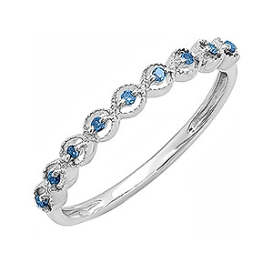 Dazzlingrock Collection 0.10 Carat (Cttw) Round Blue Diamond 9 Stone Minimalist Stackable Wedding Ring for Women in 925 Sterling Silver, Size 8.5