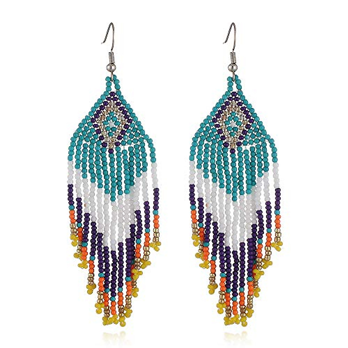 Weicam Women Jewellery 4 Pair Multicolor Nation Bohemian Style Tassel Earrings Handmade Beaded Jewelry