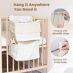 Mkono Diaper Organizer Caddy Macrame Hanging Baby Diaper Storage for Crib Changing Table Essentials Bag Boho Decor Diaper Stacker Holder for Nursery Bedroom, Newborn Gift, Ivory
