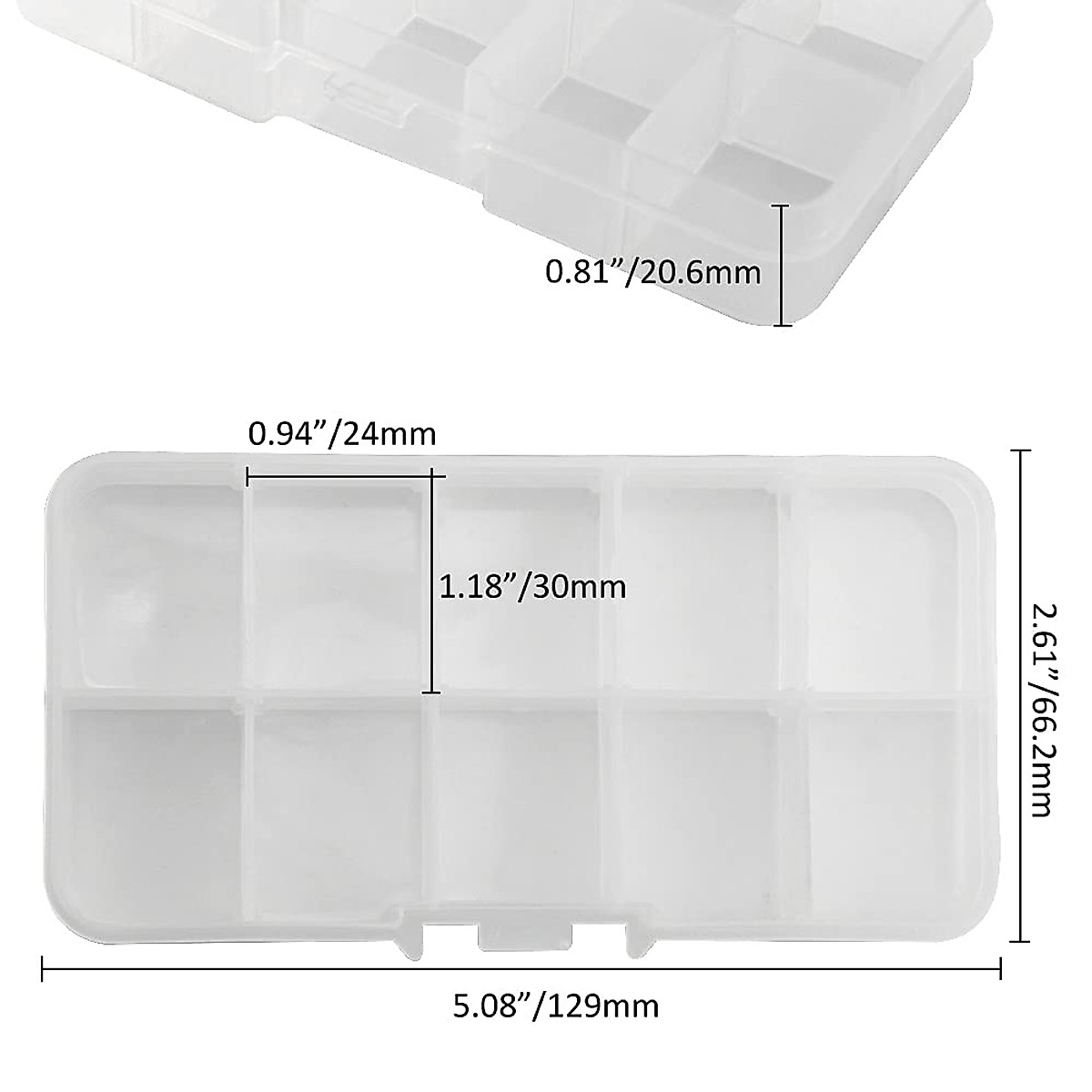 XINMEIWEN 4Pcs 10 Little Grids Plastic Organizer Storage Box with Removable Dividers for Jewelry Ring Beads Ornament Crafts and Thread (5.1 x 2.6 x 0.8”, White)
