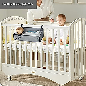 Bedside Shelf for Bed & Bunk Bed Storage Basket Office Cubical Wall Hanging Organizer - 5 Different Size Hooks - College Dorm Home Office Essentials for Phone,Book,Drink,Tissue (Black)