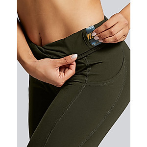 ZUTY Women's 7/8 High Waisted Workout Yoga Leggings with Pockets Athletic Spandex Leggings Yoga Pants Running Tights 25" X Side Line Green 2XL