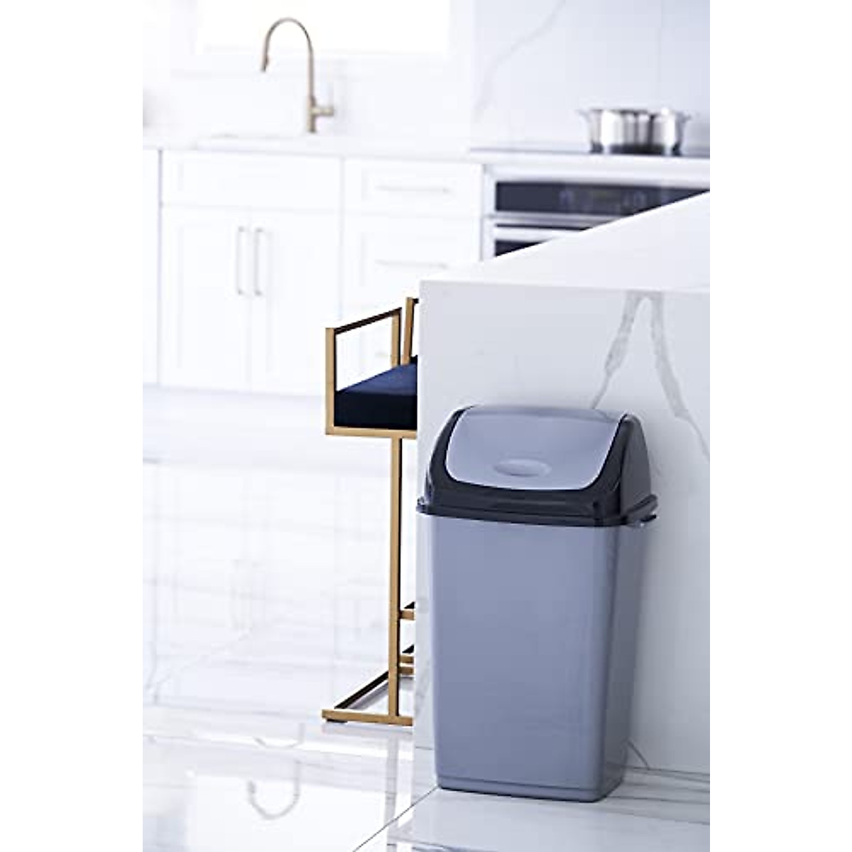 Superio Large 13 Gallon Trash Can with Swing Top Lid, Waste Bin for Kitchen, Garage, Indoor/ Outdoor Trash Can, 52 Qt,(2 Pack) (Grey/Black)