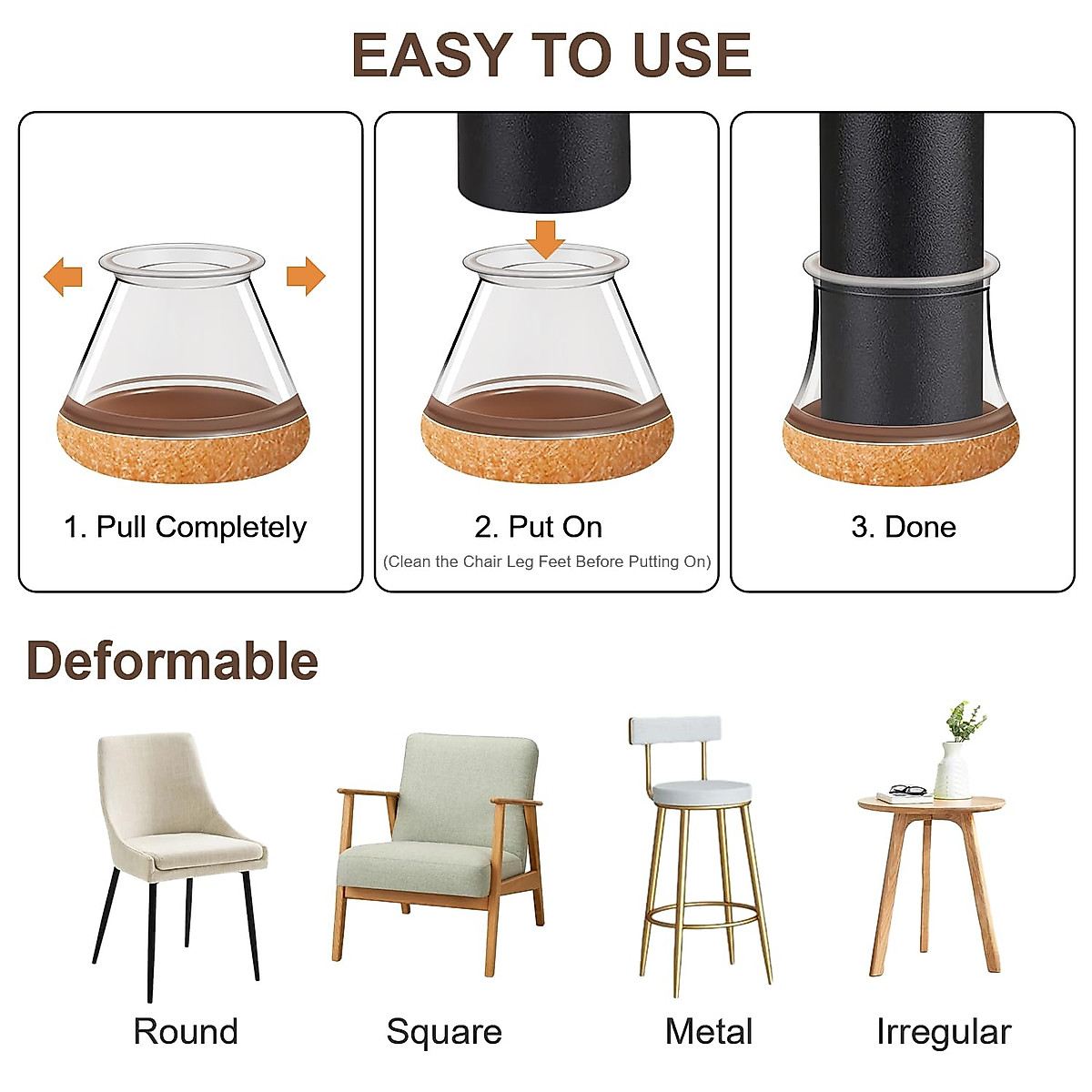 OCONDA 20 Pcs Chair Leg Floor Protectors for Hardwood Floors, Clear Rubber Furniture Sliders with Felt, Silicone Furniture Leg Caps Covers, Fit Round Diameter (0.8''-1.2'')