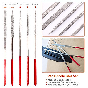 Tanstic 12Pcs Premium Guitar Luthier Tool Set Includes Fret Leveling Beam, 5Pcs Grinding File, Guitar Fret Crowning Luthier File, Fingerboard Guards and Cleaning Cloth for Guitar Bass Setup