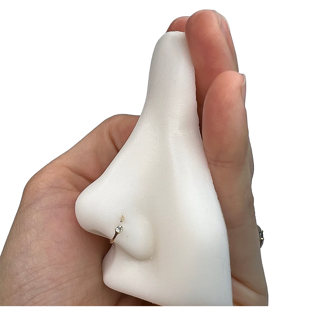 CZ Nose Ring 20 gauge 8 mm 5/16 inch with 2 mm Round CZ, Simulated Diamond Nose Hoop, Bezel Set Cubic Zirconia Nose Jewelry (14k Solid Gold)